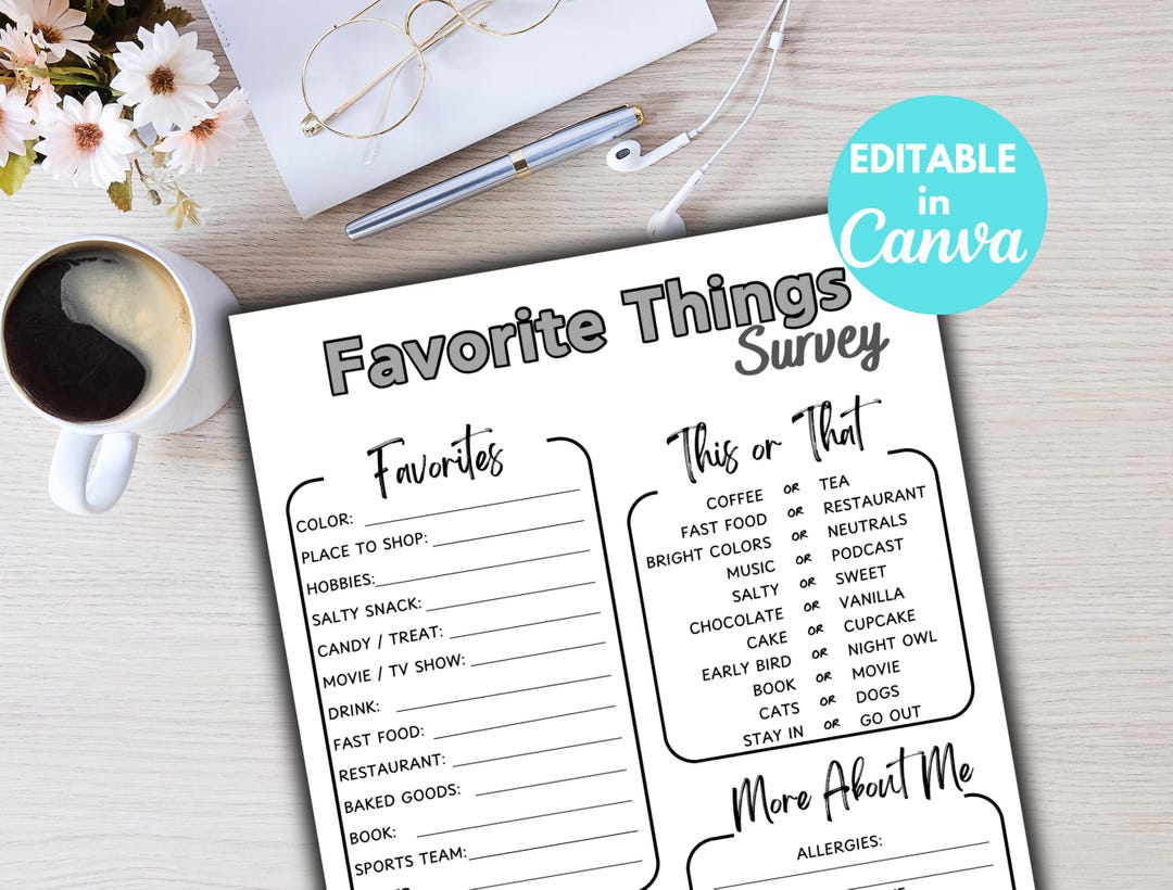 Printable Favorite Things Survey PDF, Teacher Staff Appreciation ...