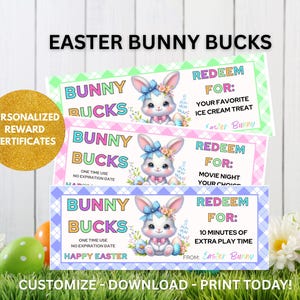 Easter Bunny Bucks, Bunny Money, Editable Reward Certificate, Fun Egg ...