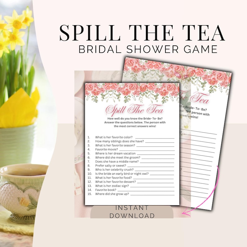 Spill the Tea Game, Tea Party Games Printable, Garden Tea Party, Tea ...