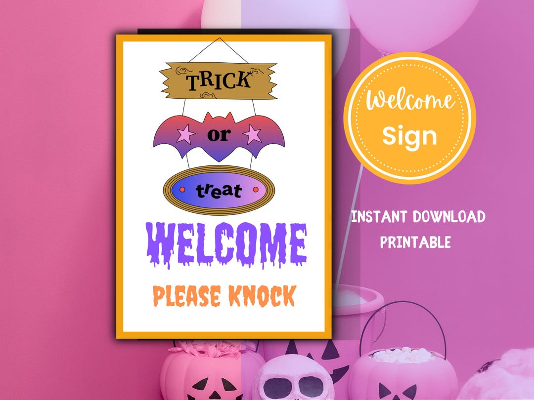 Printable Halloween Welcome Trick or Treat Door Sign - Etsy