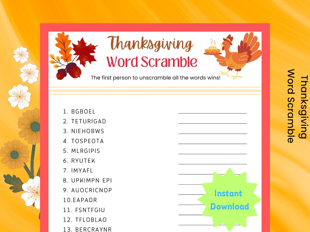Word Scramble Printable Thanksgiving Word Scramble Fall Work Scramble ...