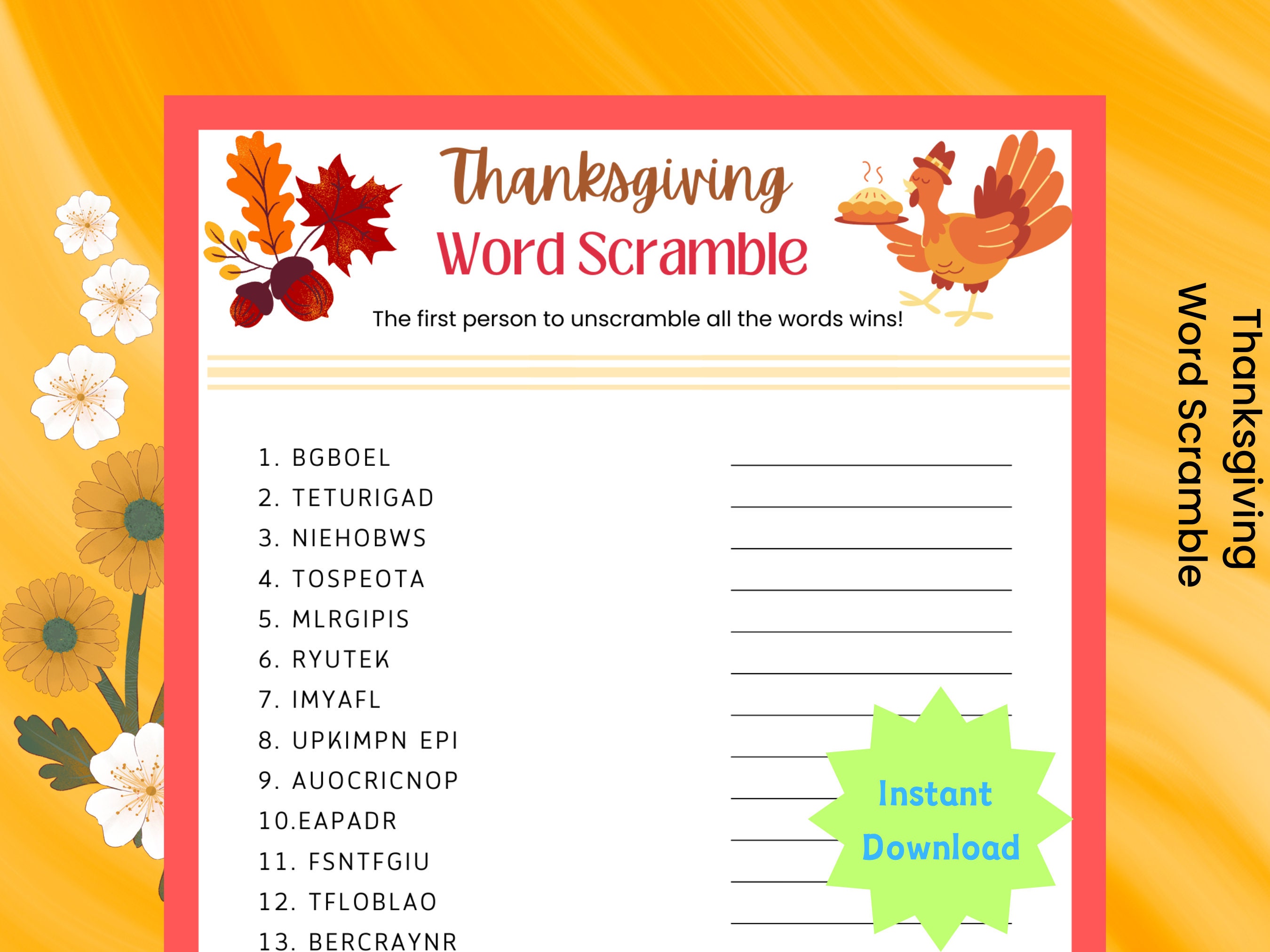 Word Scramble Printable Thanksgiving Word Scramble Fall Work Scramble ...