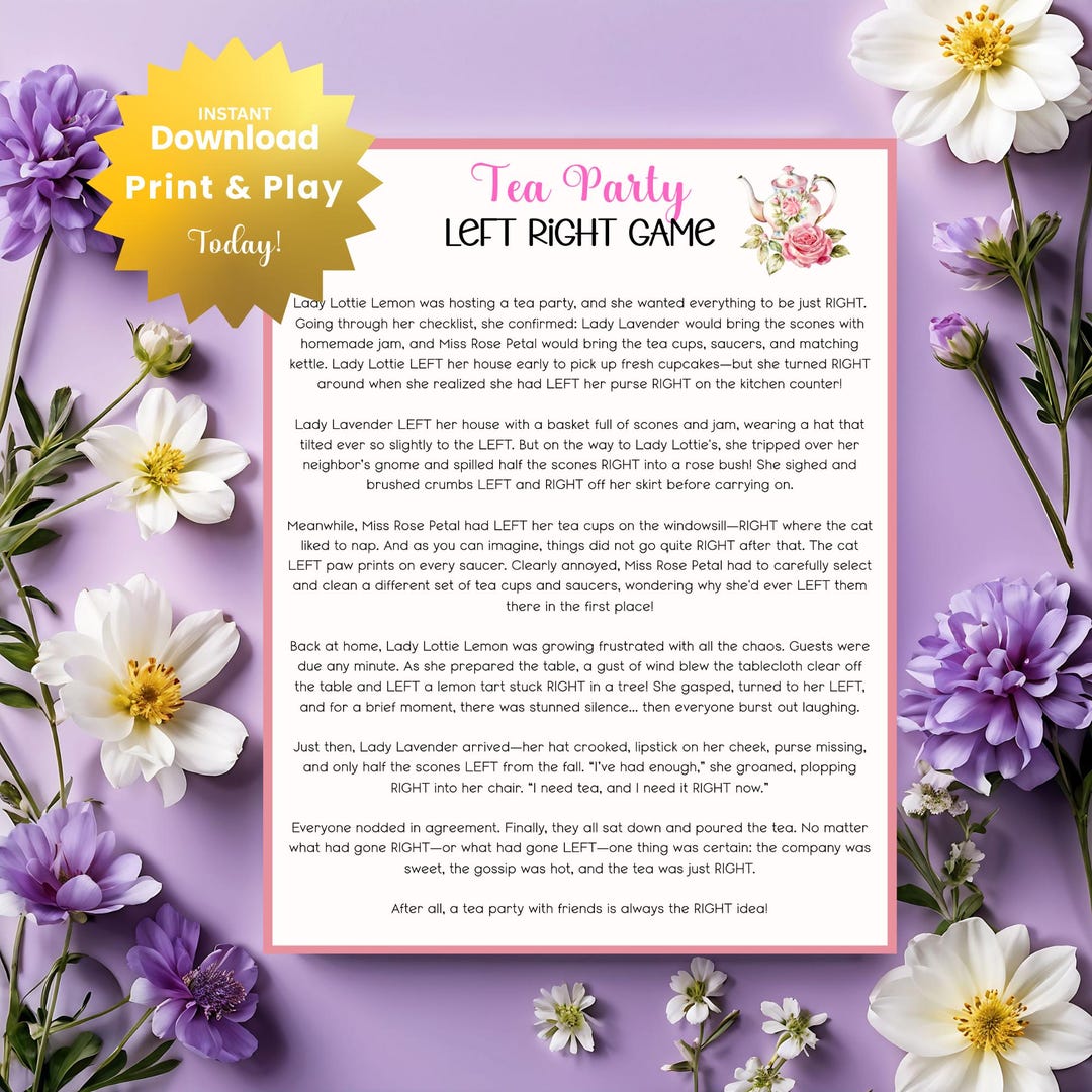 Tea Party Left Right Game Printable Story Activity | Great for Tea ...