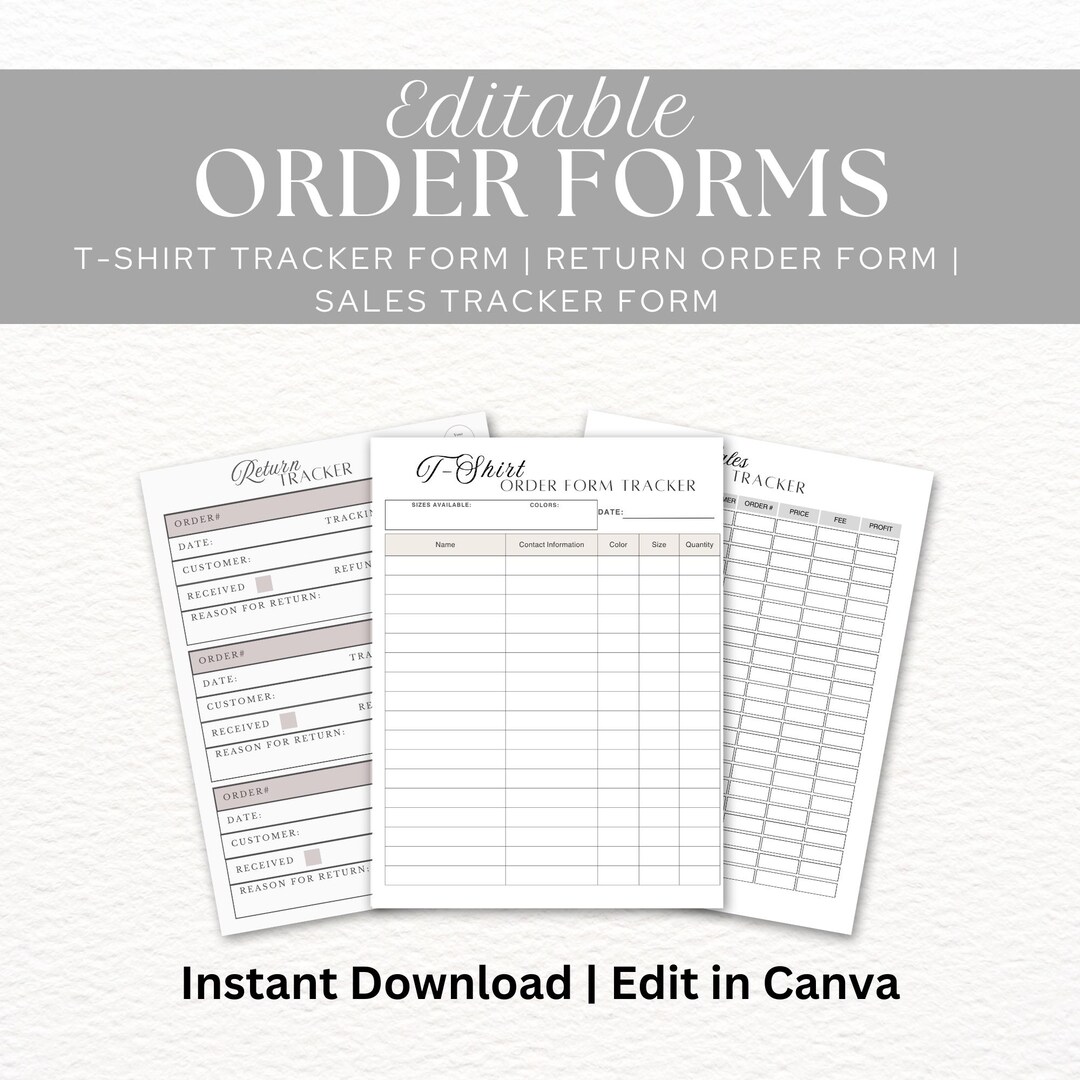 Editable Order Form Bundle T Shirt Order Tracker Return Tracker Form ...