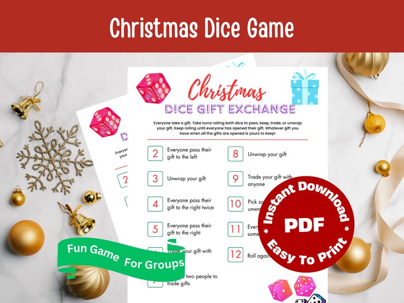 Christmas Dice Game Printable Gift Exchange Holiday Classroom Activity ...