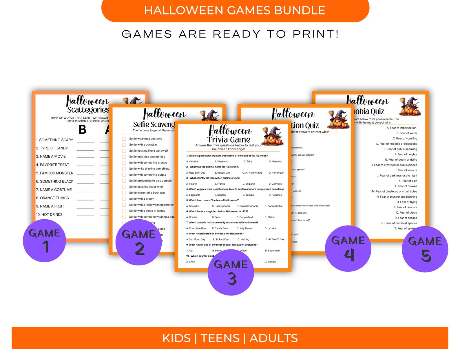 Office Halloween Games Bundle Printable Classroom Activity Fun Girls ...