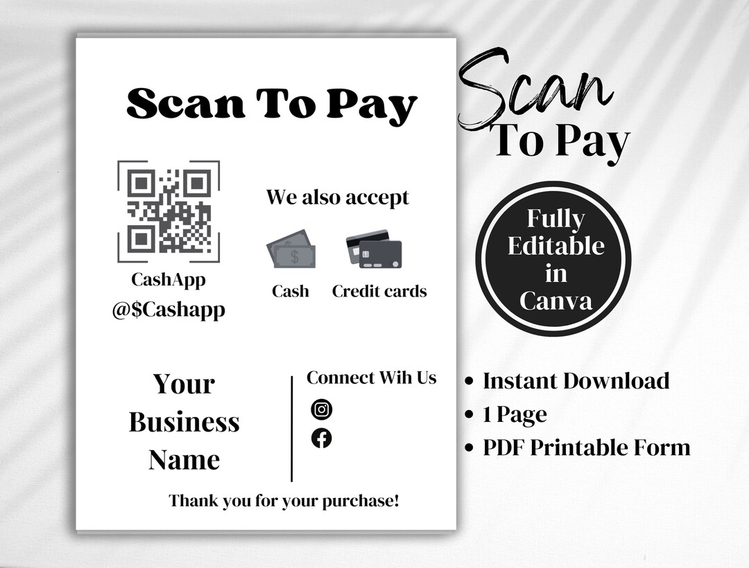 Payment Sign Editable Scan to Pay Sign QR Code Payment Sign Connect ...