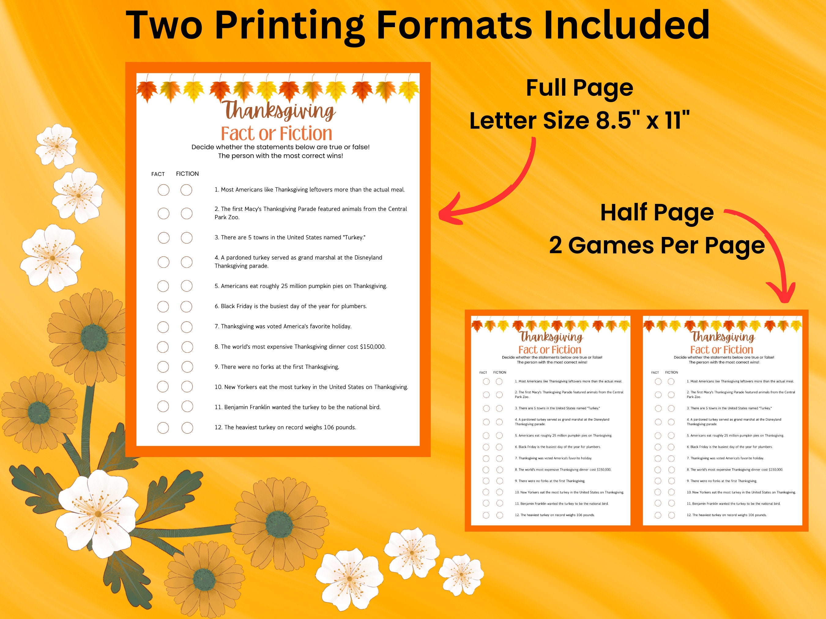 Fact or Fiction Game Thanksgiving Printable Games Fall Game Activity ...