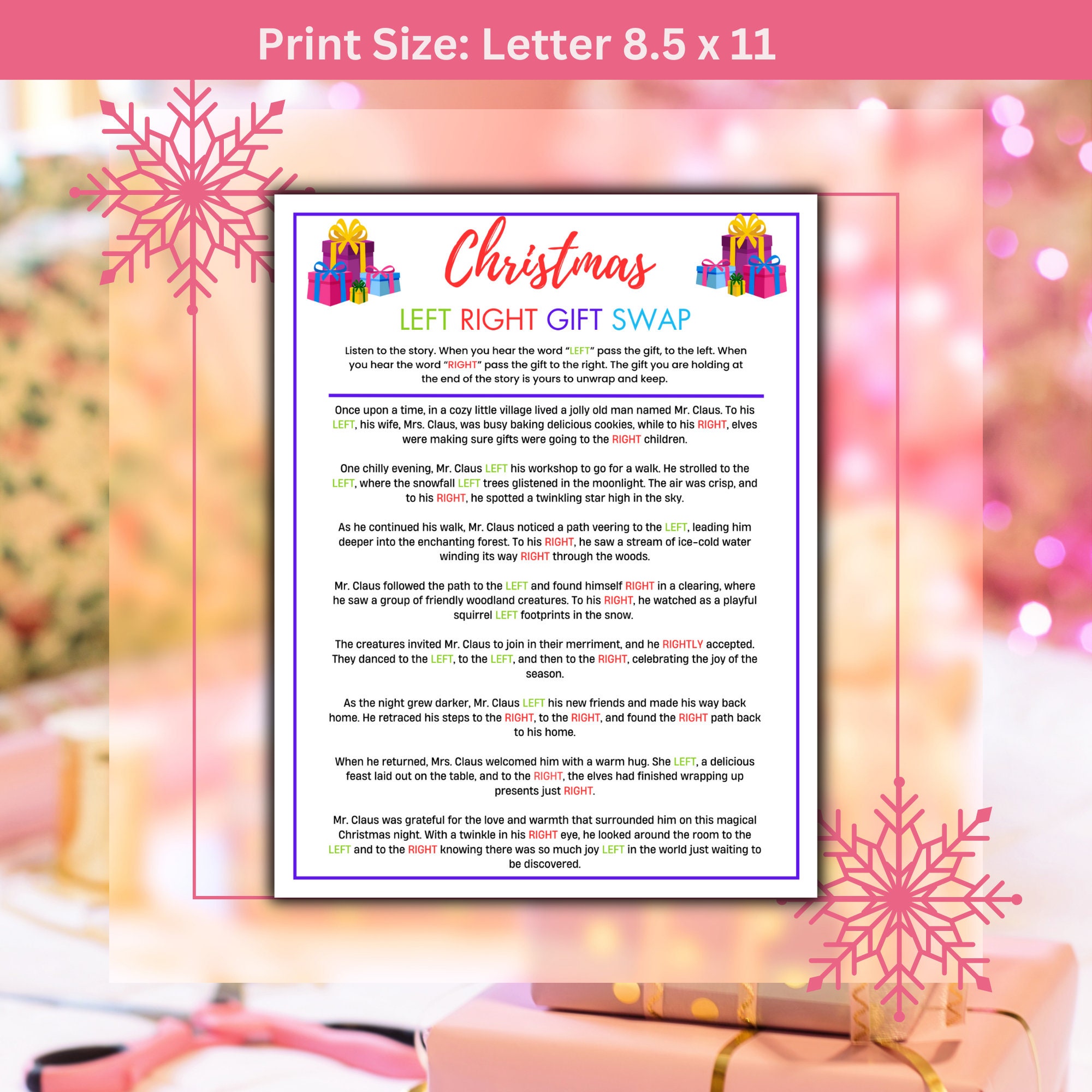 Left Right Game Gift Swap Game Christmas Games Pass the Prize Festive ...