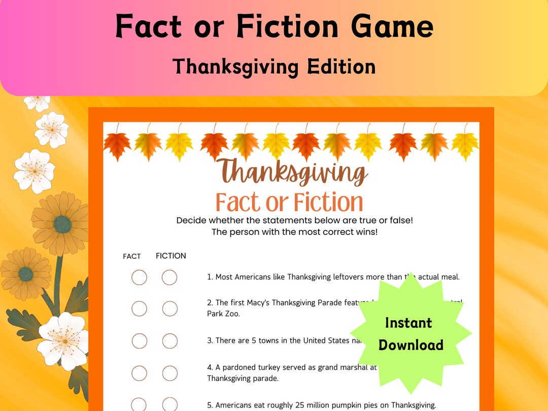 Fact or Fiction Game Thanksgiving Printable Games Fall Game Activity ...