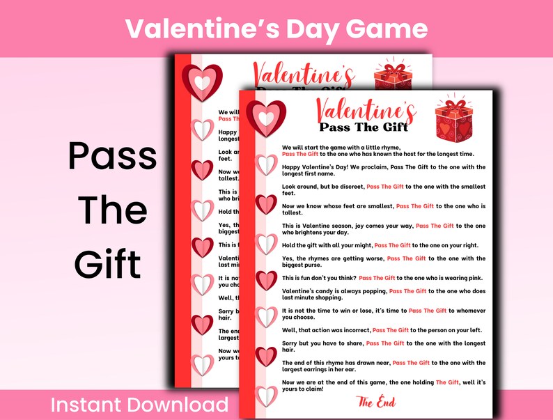 Pass the Gift Printable Valentines Day Games for Birthday Bridal Shower ...