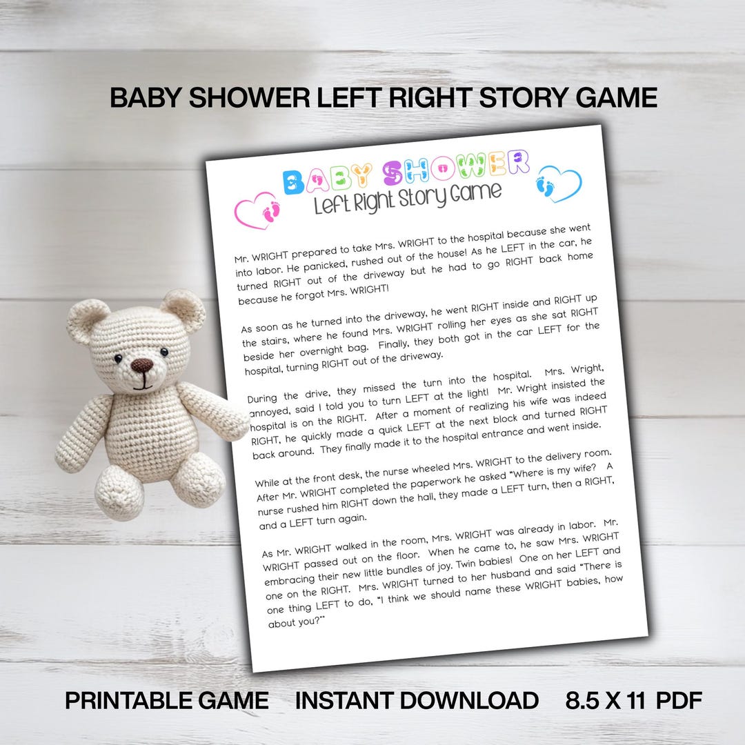 Printable Left Right Game for Baby Shower: Gender Neutral Story Party ...