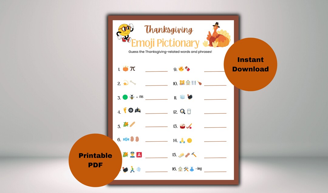 Thanksgiving Emoji Game Printable Friendsgiving Party Games Fall Time ...