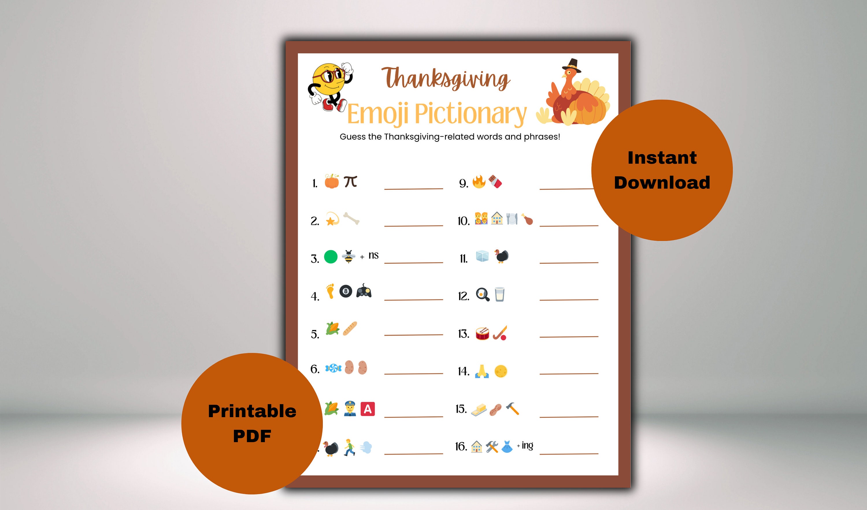 Thanksgiving Emoji Game Printable Friendsgiving Party Games Fall Time ...