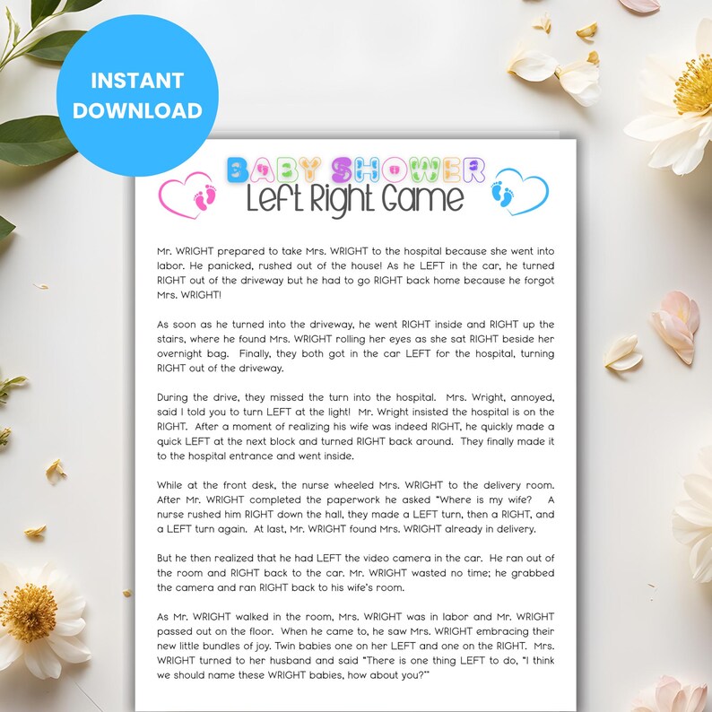 Left Right Baby Shower Game Printable Story - Etsy