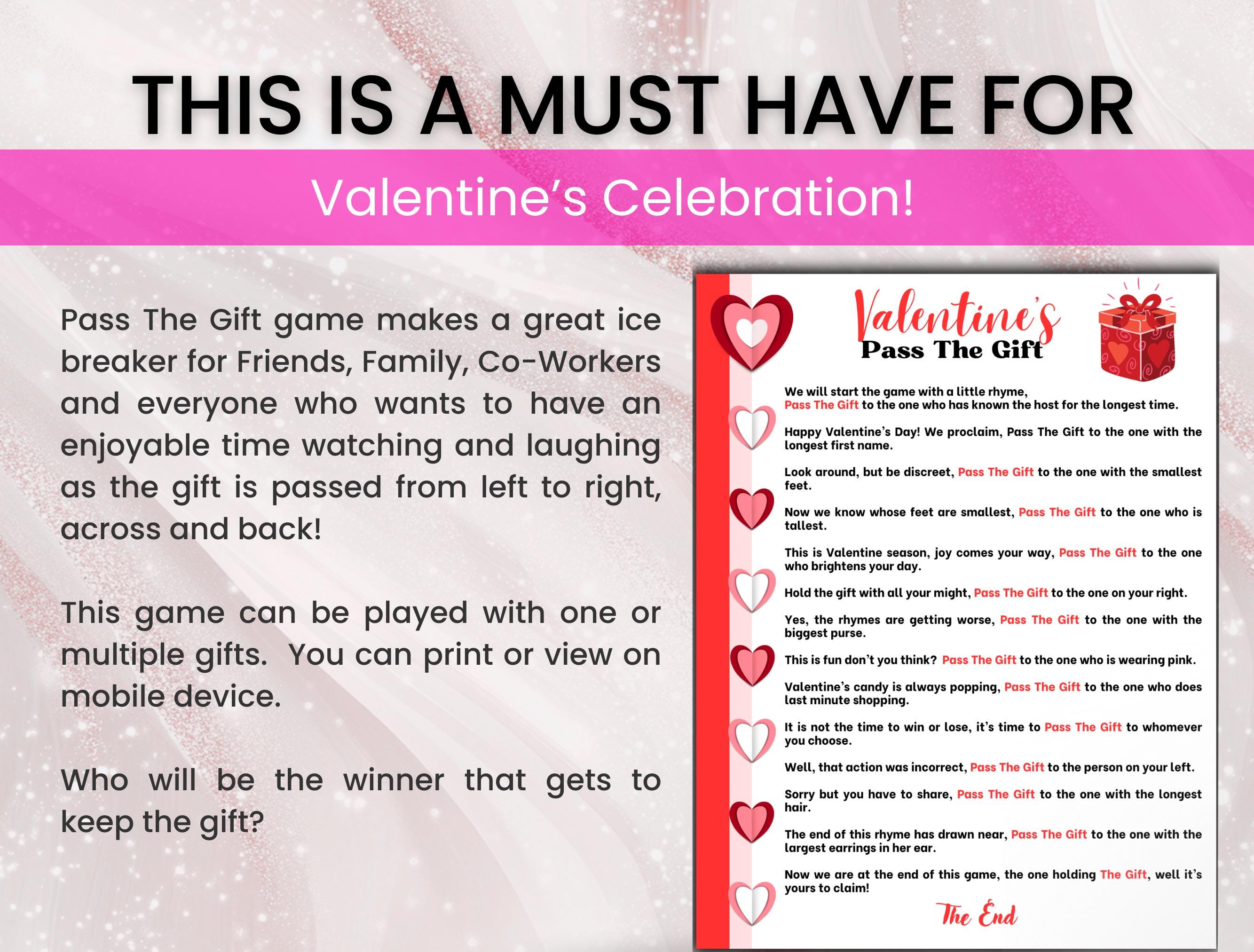 Valentines Day Pass the Gift Game for Adults Ice Breaker for Large or ...