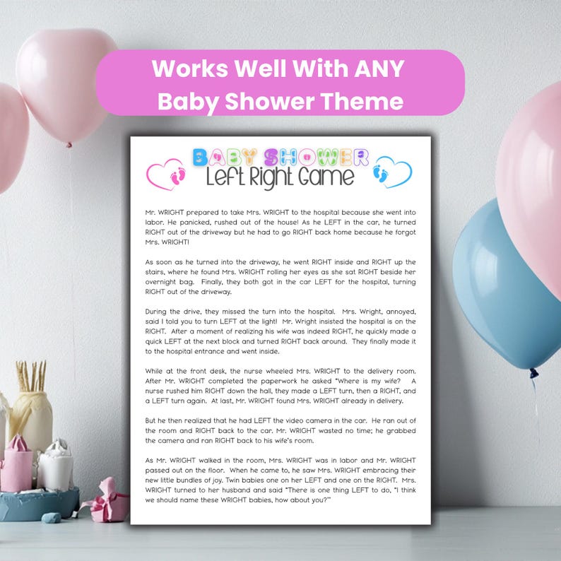 Left Right Baby Shower Game Printable Story - Etsy