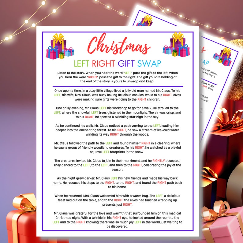 Left Right Story Game Christmas Left Right Gift Swap Gift Exchange Game ...