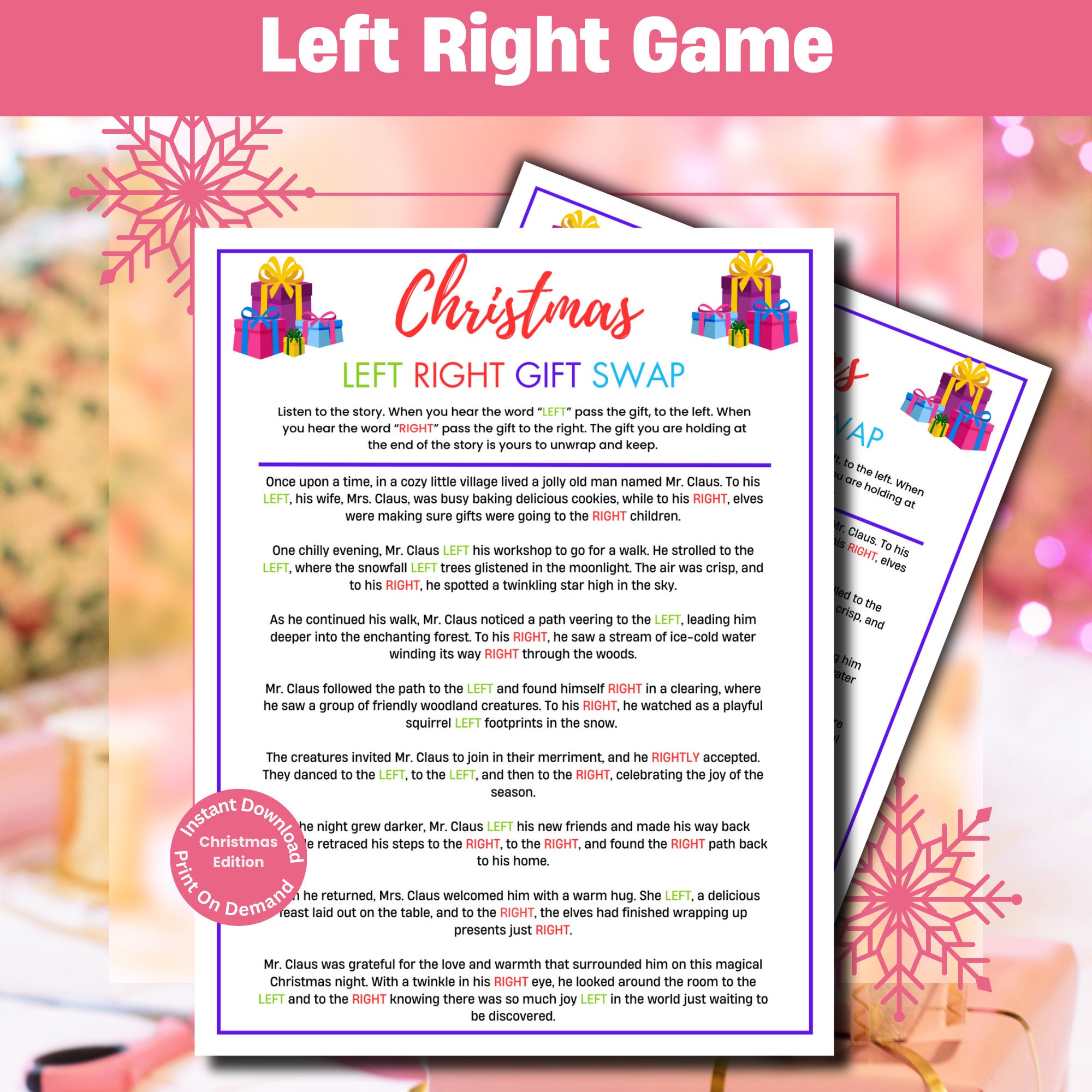 Left Right Game Gift Swap Game Christmas Games Pass the Prize Festive ...