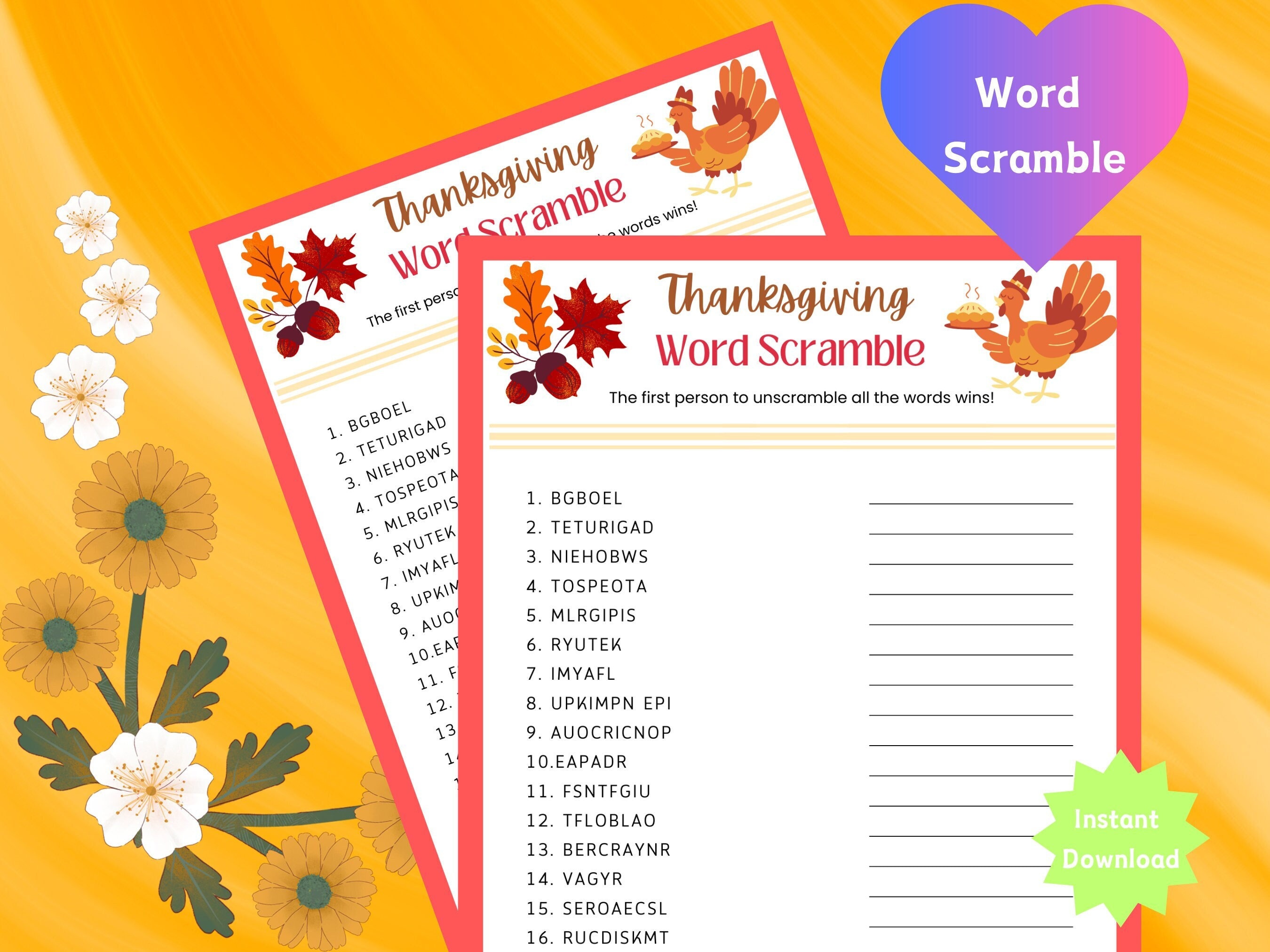 Word Scramble Printable Thanksgiving Word Scramble Fall Work Scramble ...