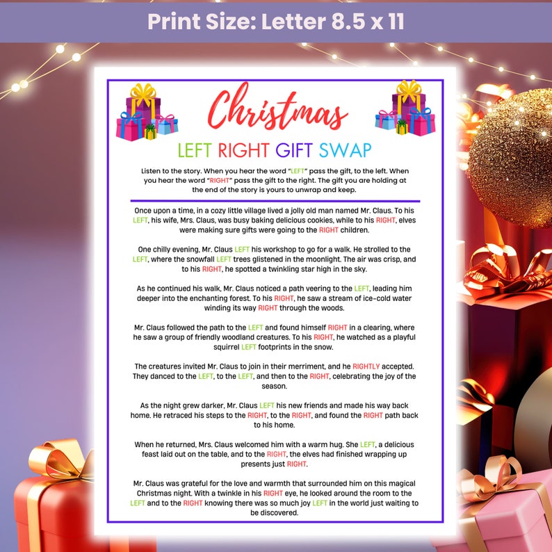 Left Right Story Game Christmas Left Right Gift Swap Gift Exchange Game ...