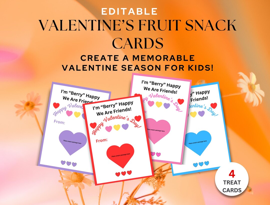 Treat Card Template Valentines Day Editable Fruit Snack Printable for ...