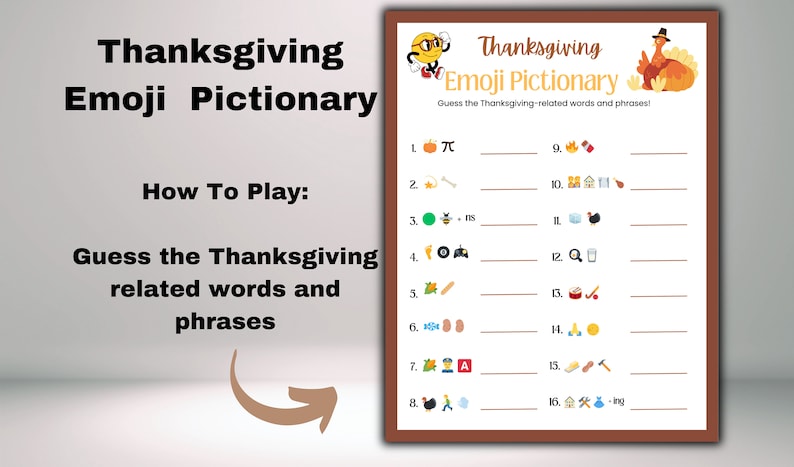 Thanksgiving Emoji Game Printable Friendsgiving Party Games Fall Time ...