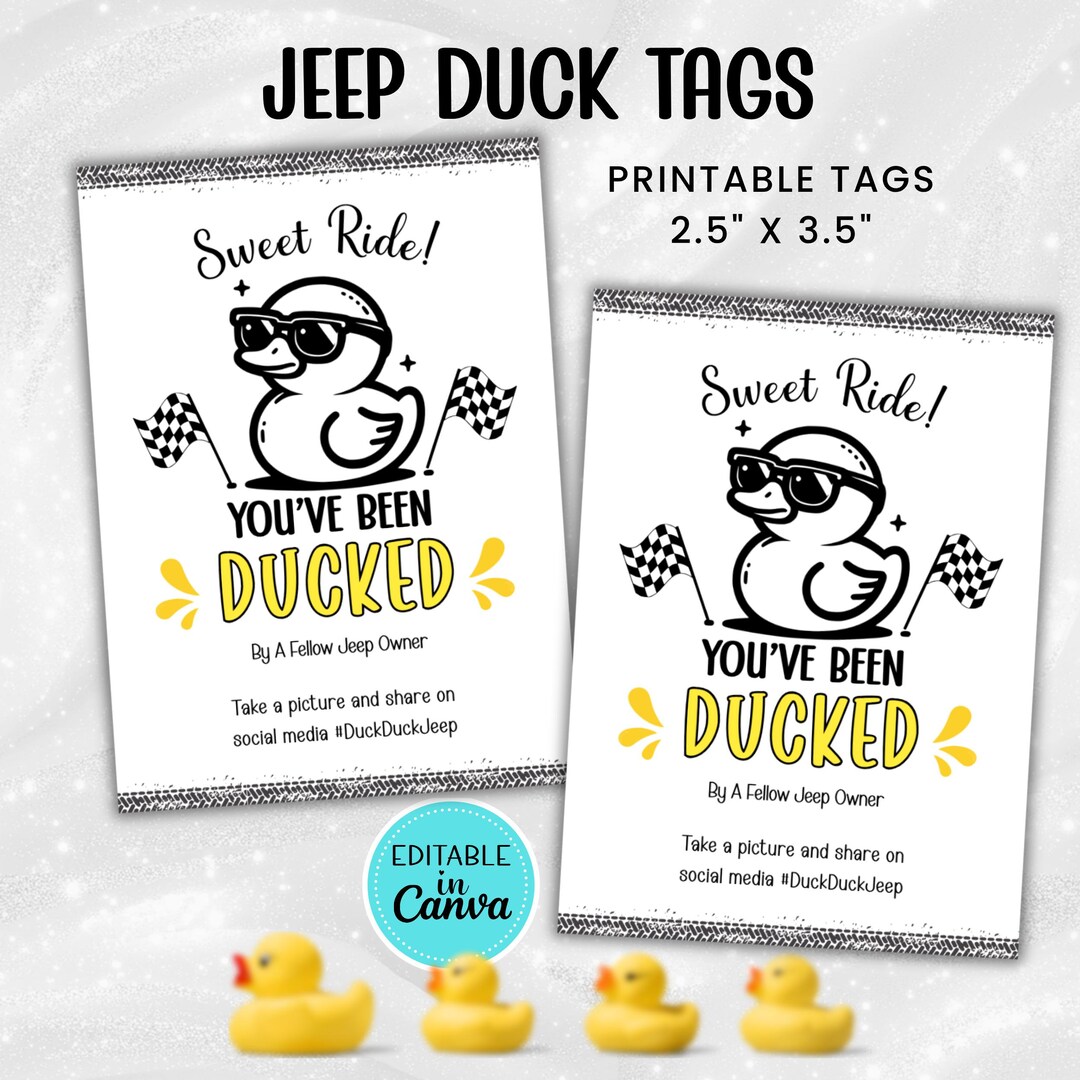 Printable Jeep Duck Tags Instant Download Rubber Duck Gift Tags for ...