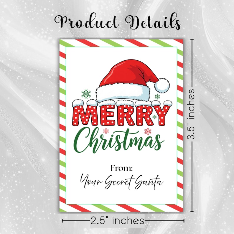 Secret Santa Gift Tags Printable, Editable Merry Christmas Tags, DIY ...