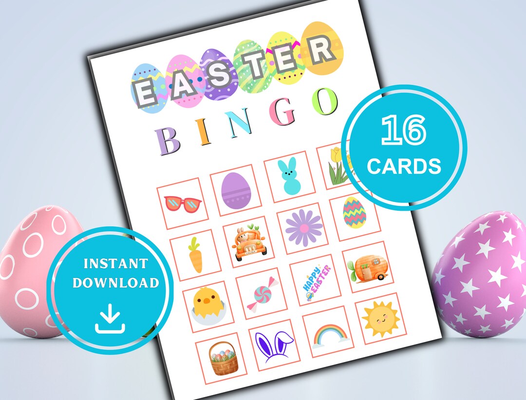16 Easter Bingo Cards Printable Game for Kids and Adults Spring Bingo ...