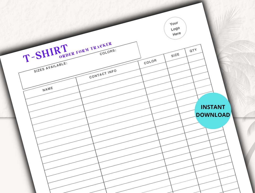 Customizable T Shirt Order Form Edit Shirt Order Form Template Bulk ...