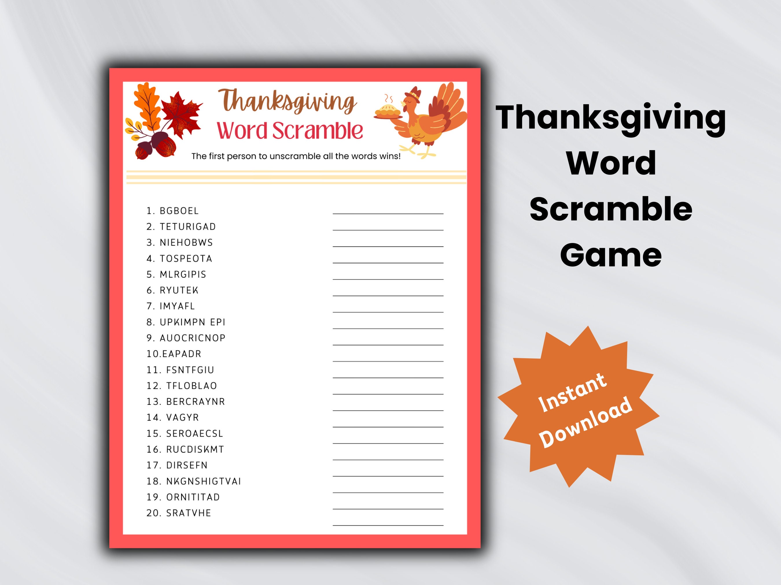 Word Scramble Printable Thanksgiving Word Scramble Fall Work Scramble ...