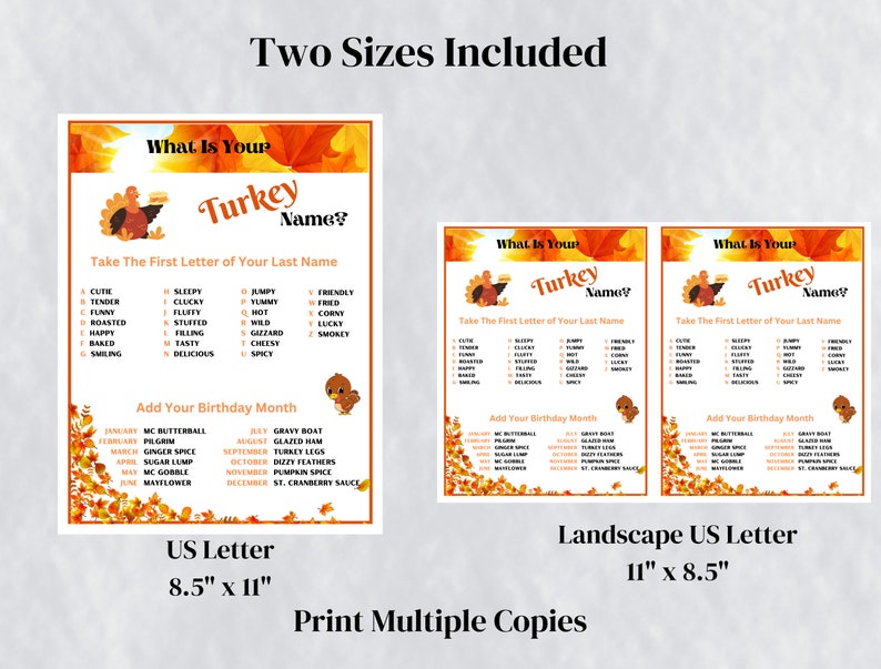 Whats Your Turkey Name Game Printable Thanksgiving Party Friendsgiving ...