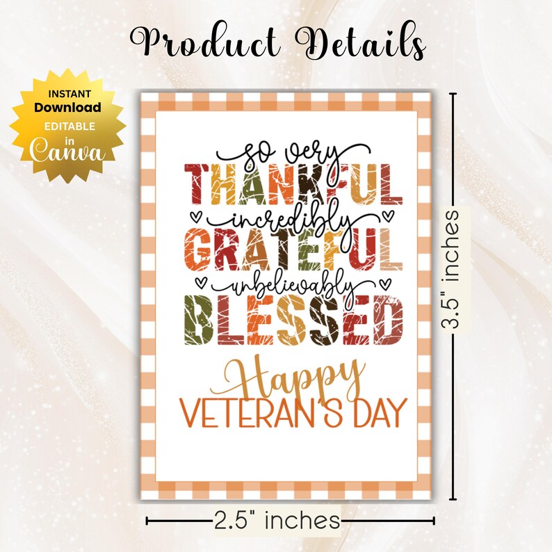 Veterans Day Fall Tag, Editable Printable Patriotic Favor Tag for ...