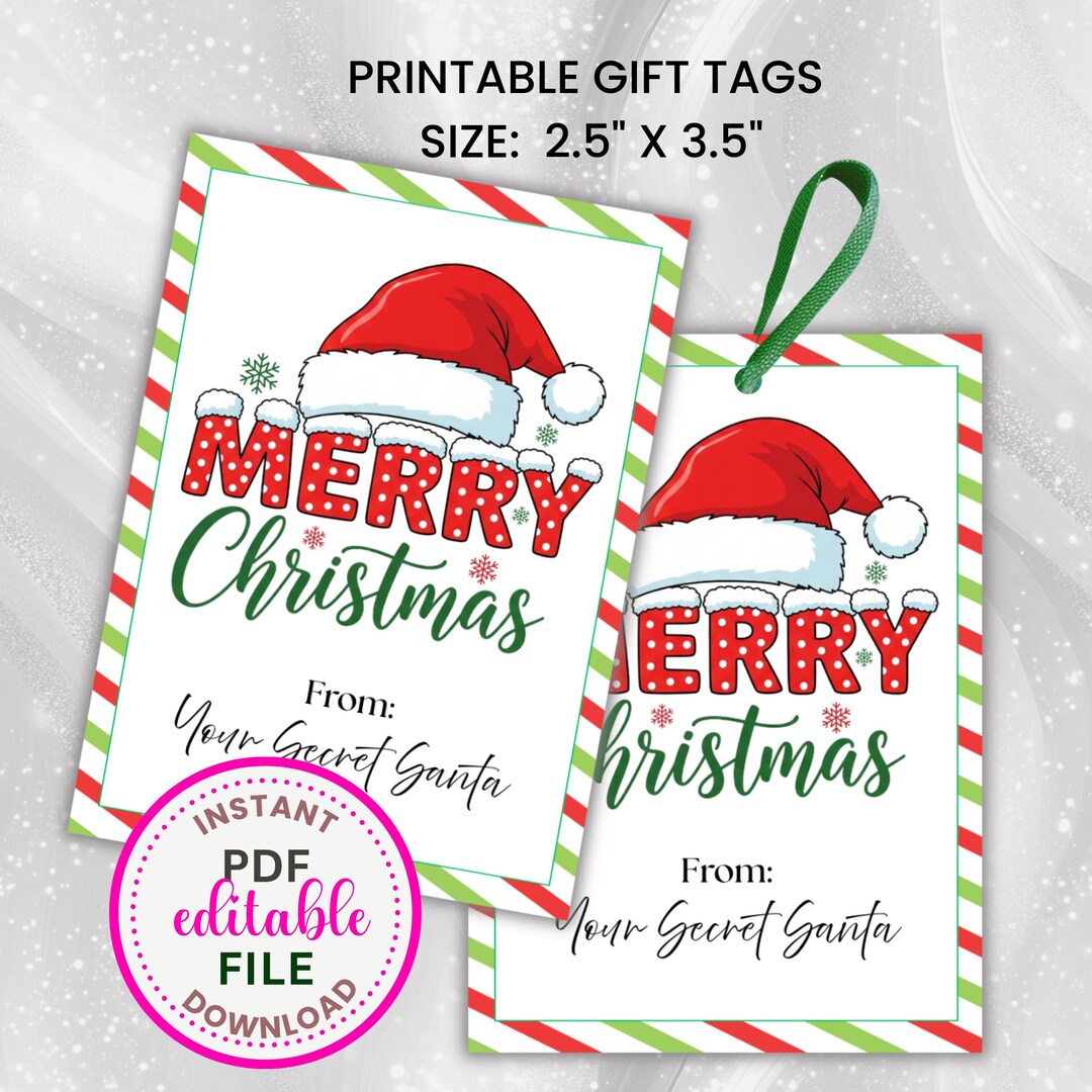 Secret Santa Gift Tags Printable, Editable Merry Christmas Tags, DIY ...