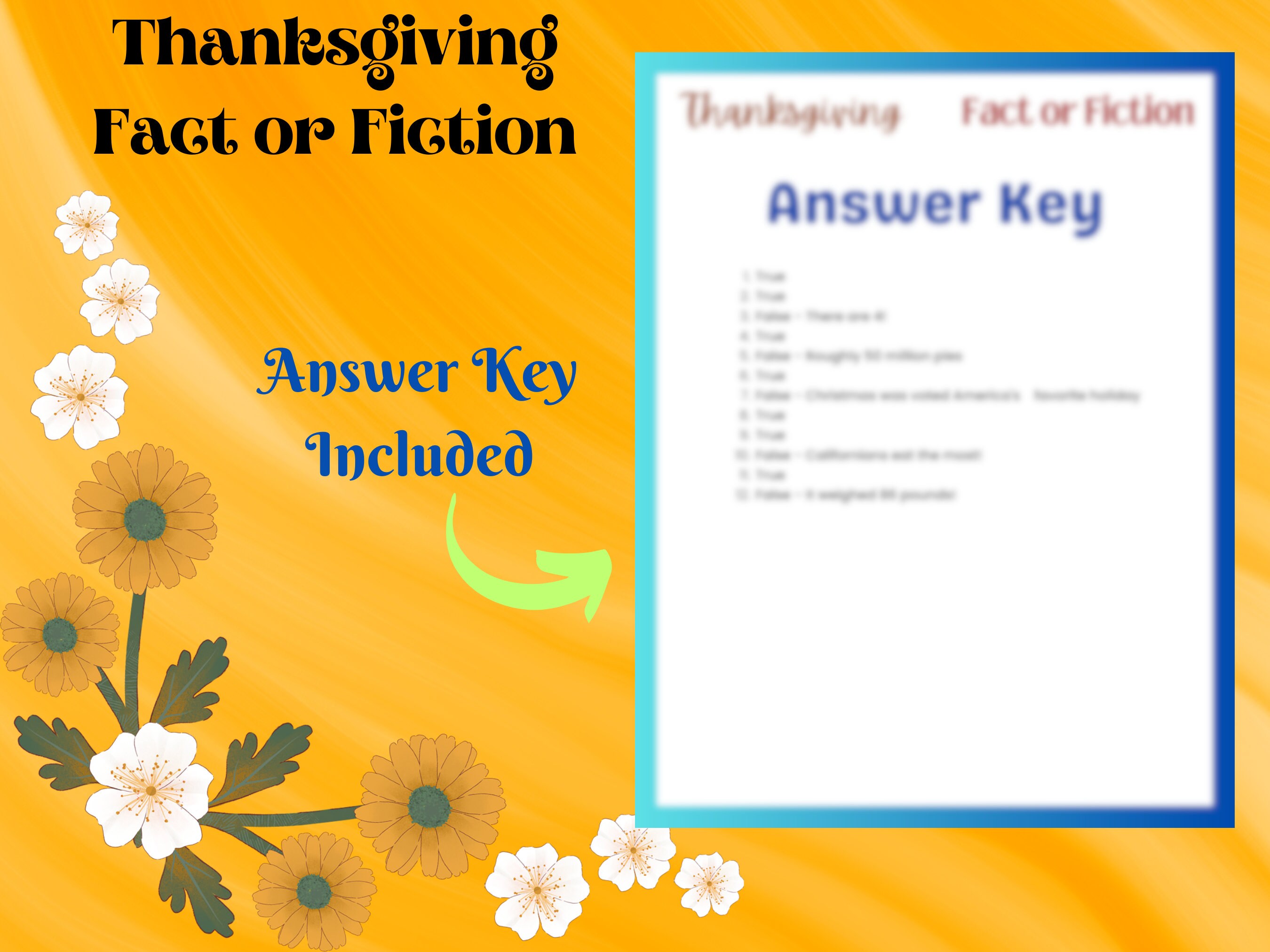 Fact or Fiction Game Thanksgiving Printable Games Fall Game Activity ...