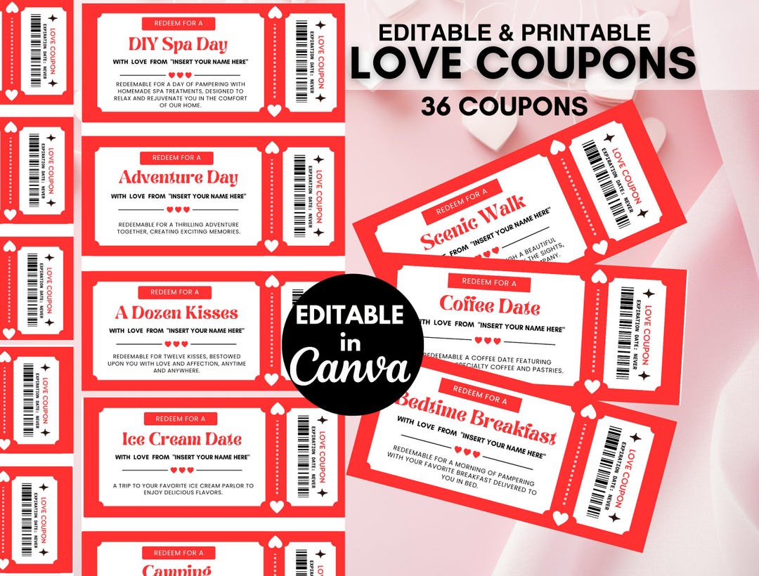 Editable Love Coupons for Valentines Day - Etsy