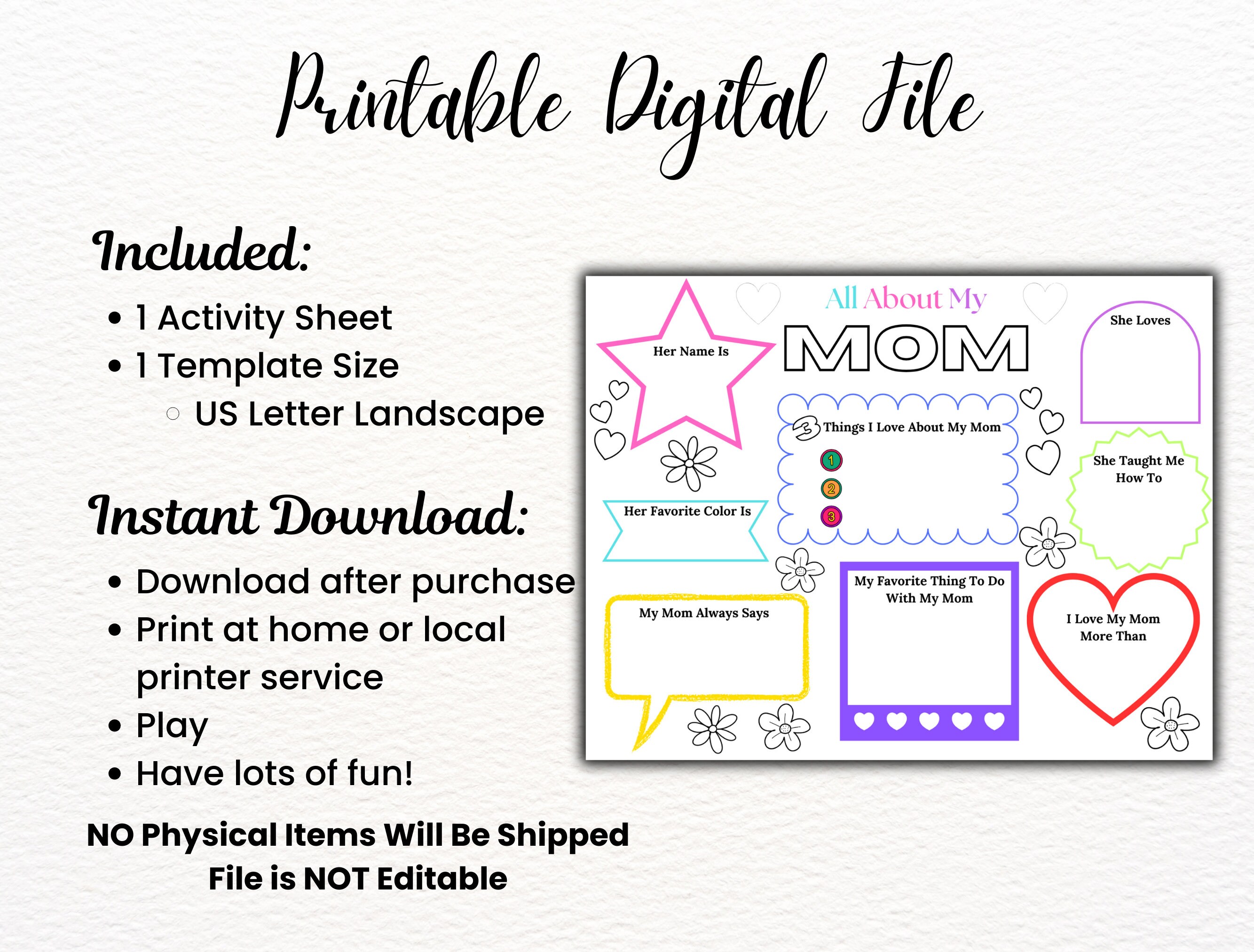 All About Mom Coloring Page Activity Sheet All About Mommy Printable ...