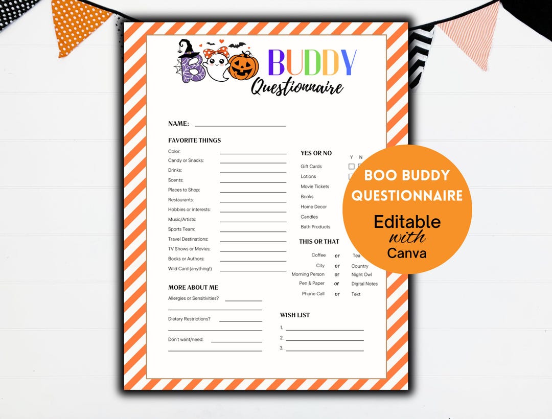 Halloween Boo Buddy Questionnaire, Editable Coworker Gift Exchange ...