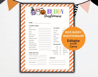 Halloween Boo Buddy Questionnaire, Editable Boo Buddy Canva Template ...