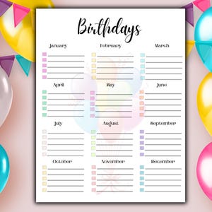 Birthday Tracker Printable Template Birthday Planner Printable PDF ...