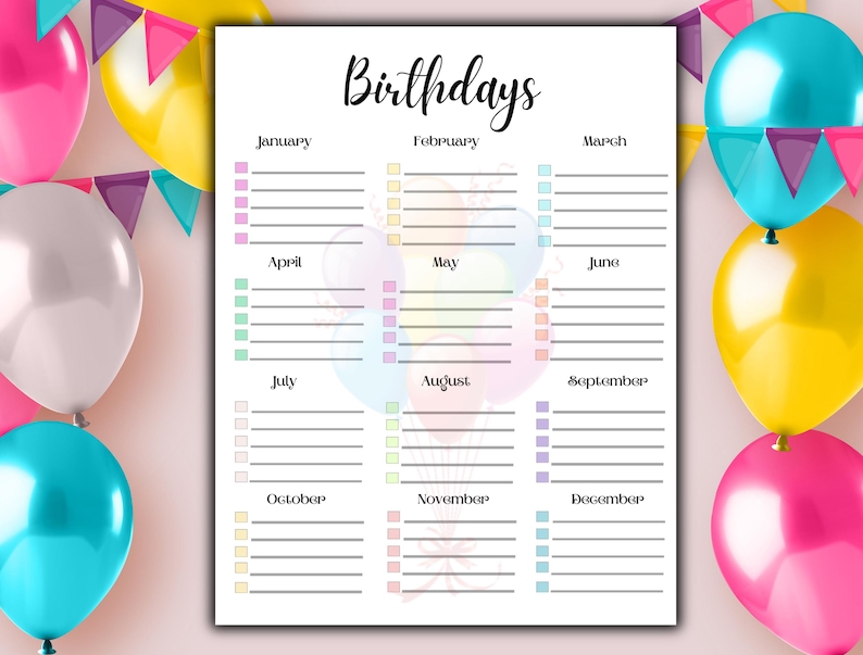 Birthday Tracker Printable Template Birthday Planner Printable PDF ...