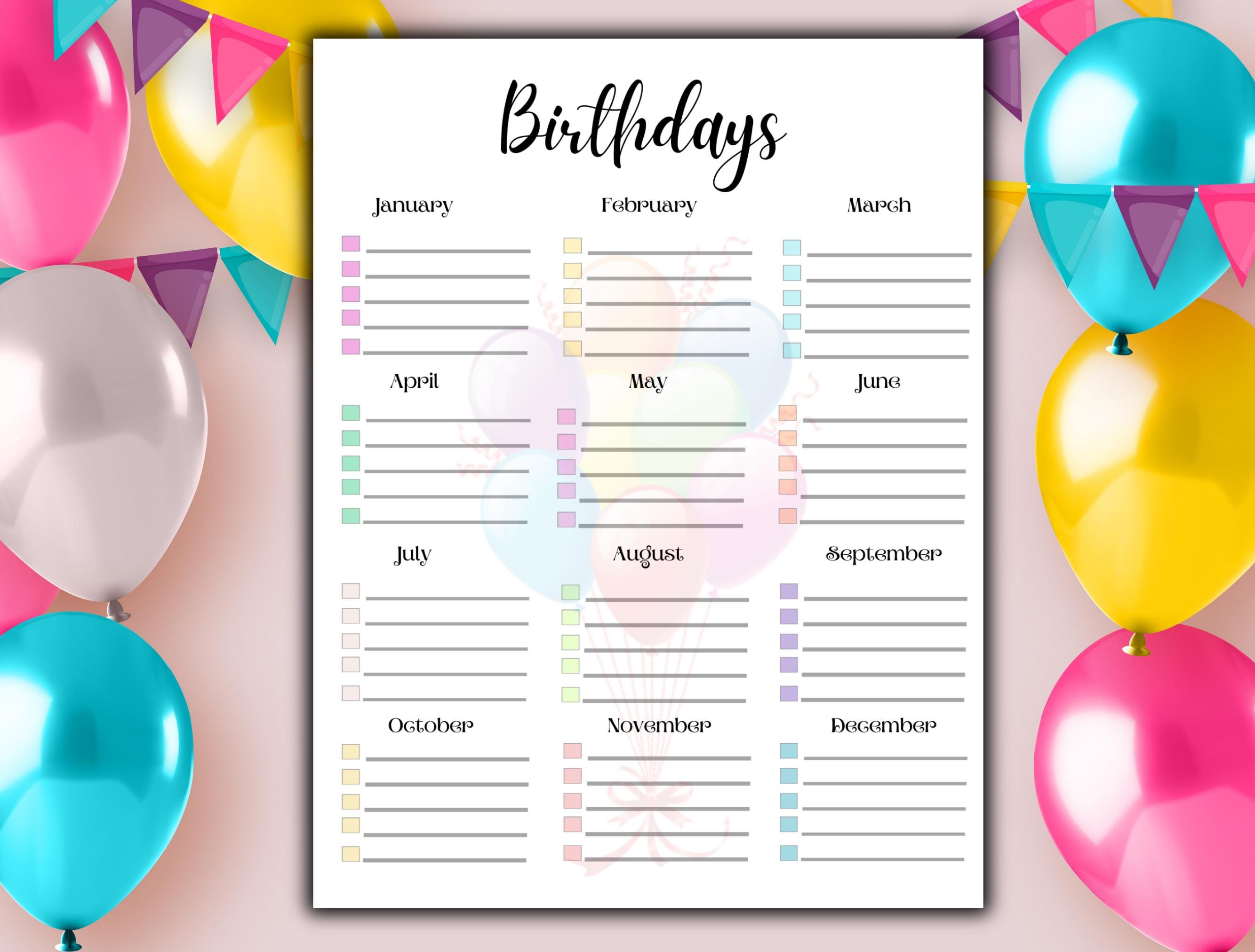 Birthday Tracker Printable Template Birthday Planner Printable PDF ...