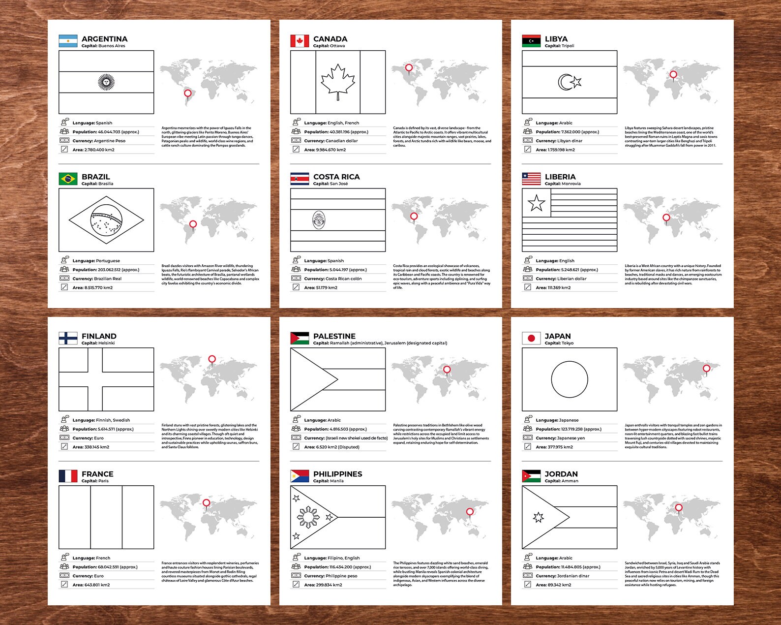 WORLD FLAGS Coloring Pages, Educational Geography Coloring Activity ...