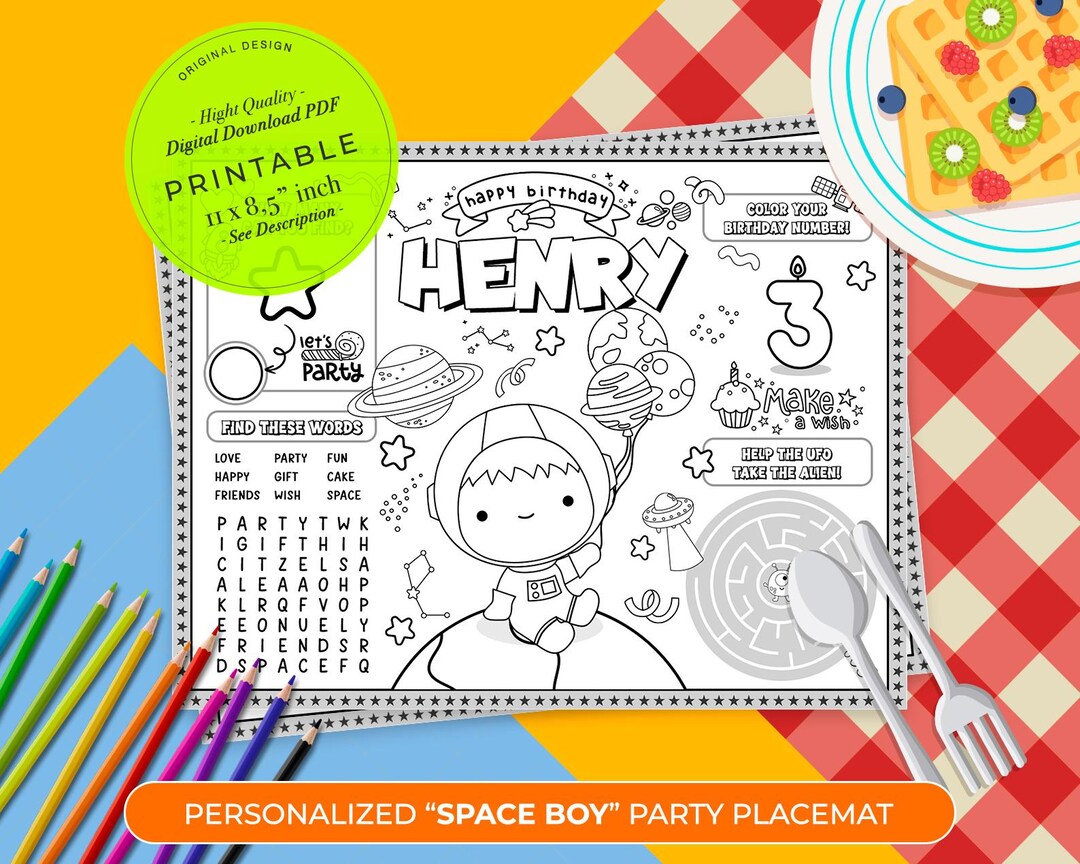Outer Space Birthday Placemat | Party Games Children | Activity Outer ...