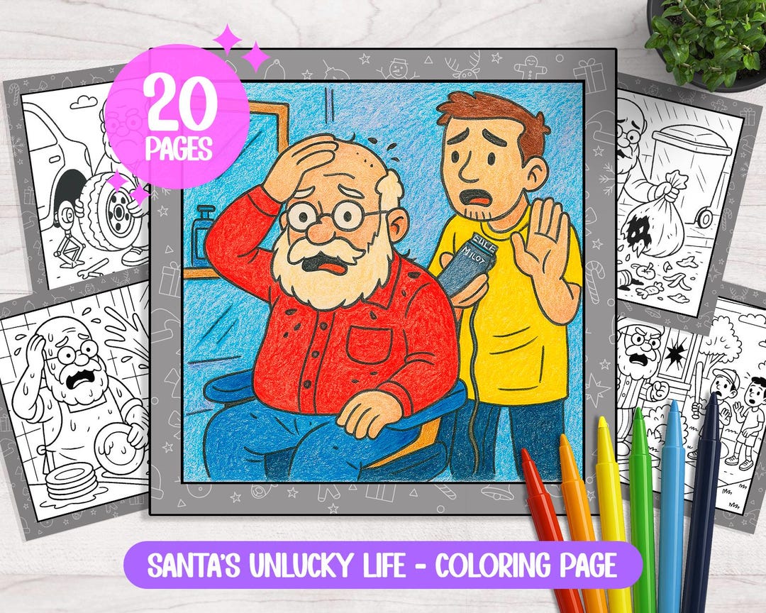 Santa's Unlucky Life Coloring Pages, Crazy Santa Coloring, Dark Humor ...