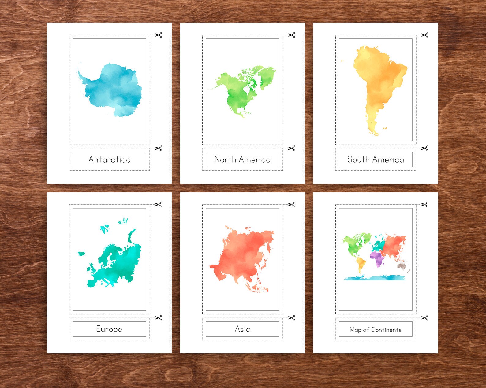 Montessori Continents Cards, Geography Cards, World Map Printable ...