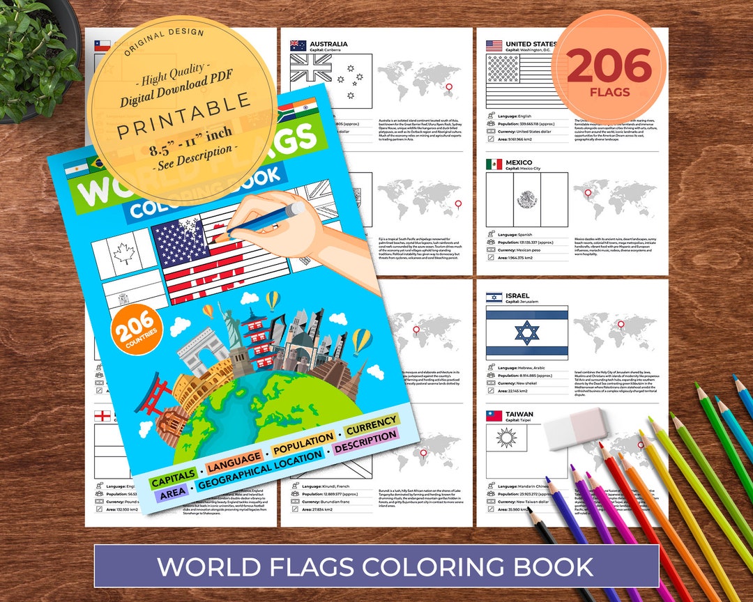 WORLD FLAGS Coloring Pages, Educational Geography Coloring Activity ...