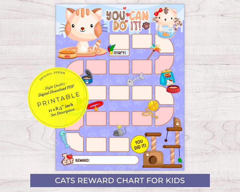 Printable Cat Reward Chart | Potty Training Chart | Kids Reward Chart ...