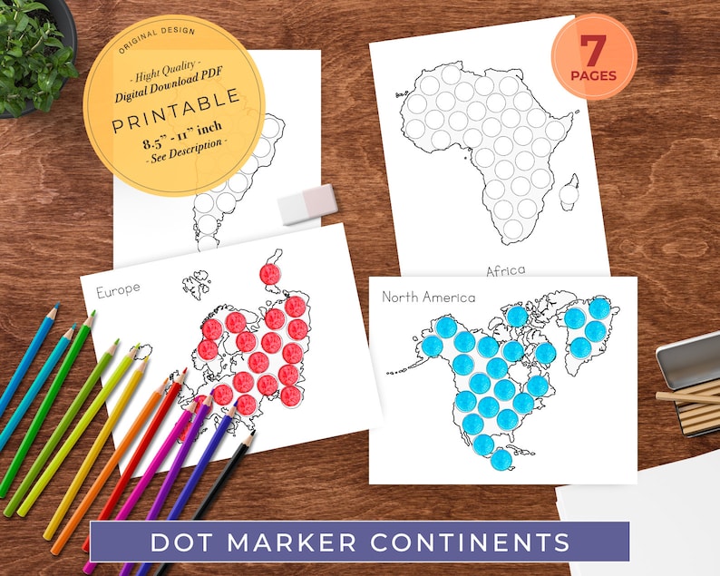 Dot Marker Continents, World Continents Dot Marker Worksheets, Dot ...